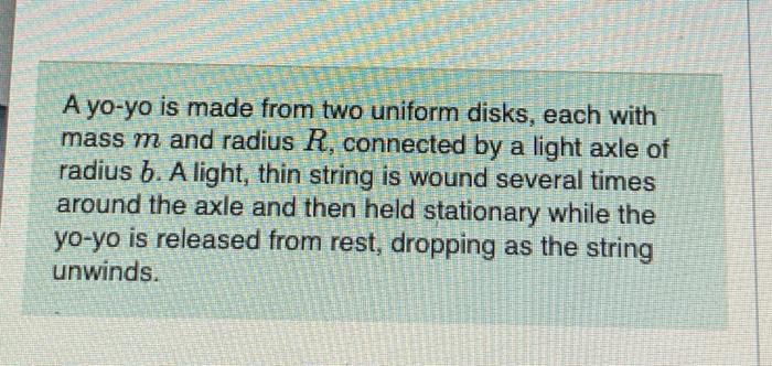 Solved A yo-yo is made from two uniform disks, each with | Chegg.com