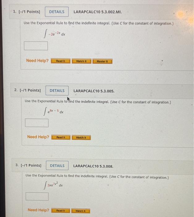 Solved 1. (-/1 Points) DETAILS LARAPCALC10 5.3.002.MI. Use | Chegg.com