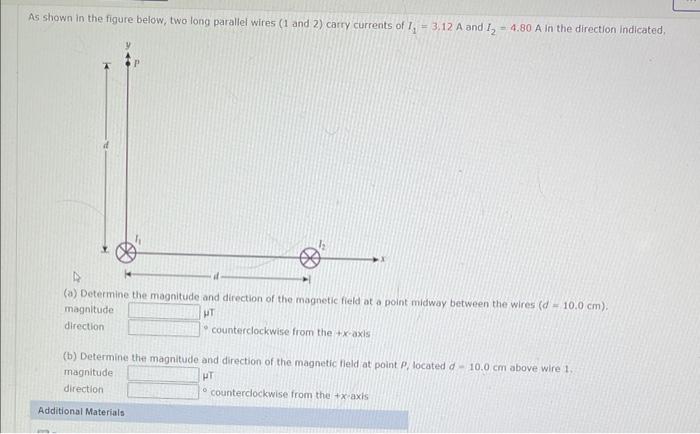 Solved A5 shown in the figure below, two long paraliel wires | Chegg.com
