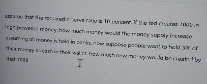 Solved assume that the required resorve ratio is 10 | Chegg.com