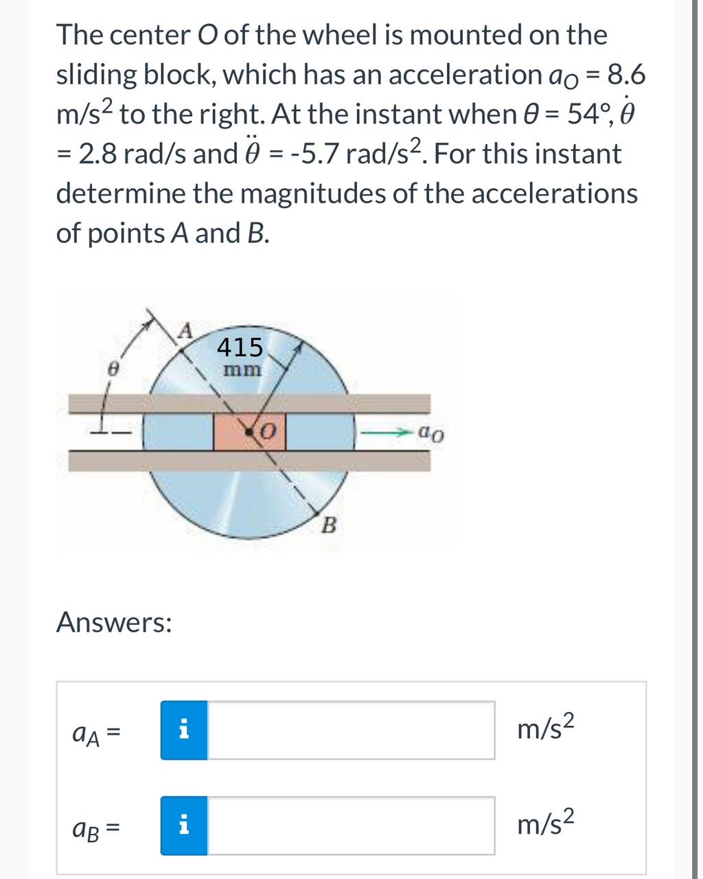Solved The center O ﻿of the wheel is mounted on the sliding | Chegg.com