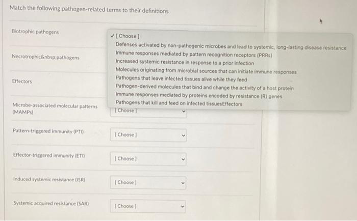 Solved Match the following pathogen-related terms to their | Chegg.com