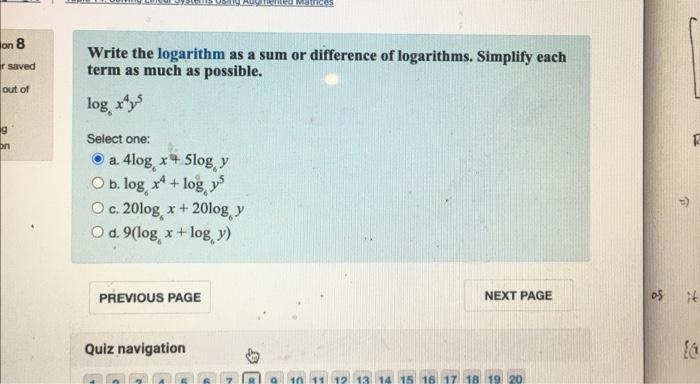 Solved Write the logarithm as a sum or difference of | Chegg.com