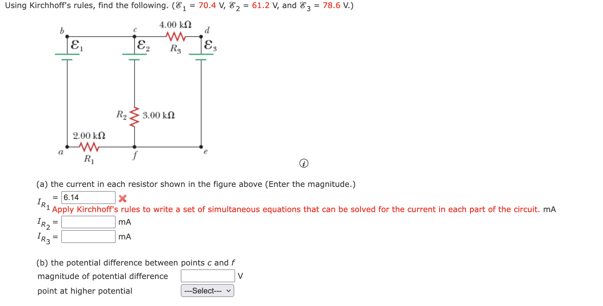 Solved Using Kirchhoff's rules, find the following. | Chegg.com