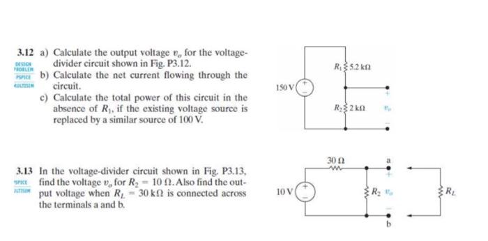 Solved DESIGN Riš5.2 kn 3.12 a) Calculate the output voltage | Chegg.com
