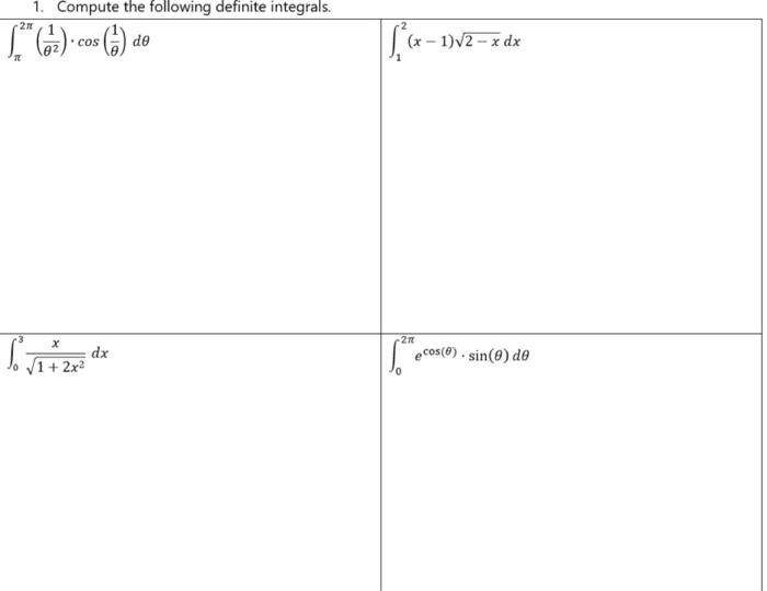Solved 1. Compute the following definite integrals. | Chegg.com