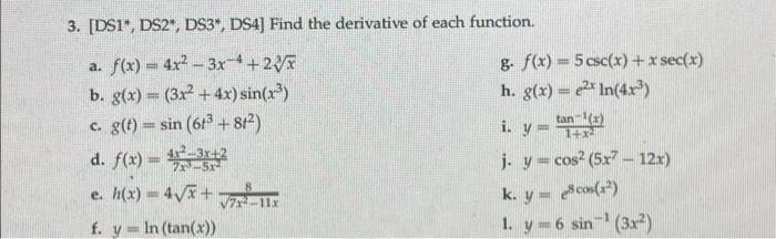 Solved help with a-l3. [DS1, DS2*, DS3*, DS4] Find the | Chegg.com
