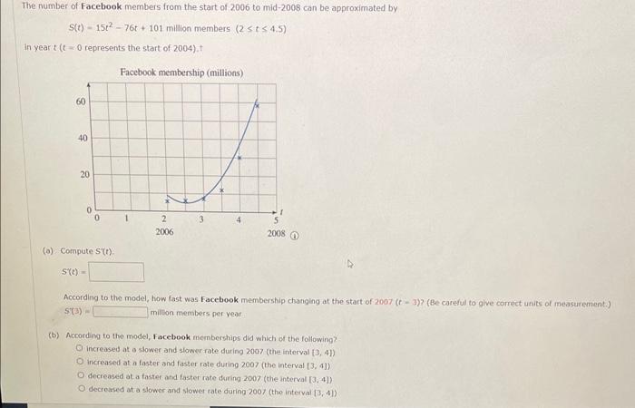 Solved The number of Facebook members from the start of 2006 | Chegg.com