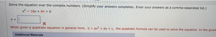 Solved Solve the equation over the complex numbers. | Chegg.com