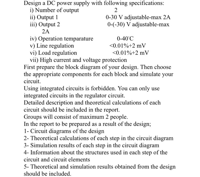 2. Design a DC power supply with following | Chegg.com