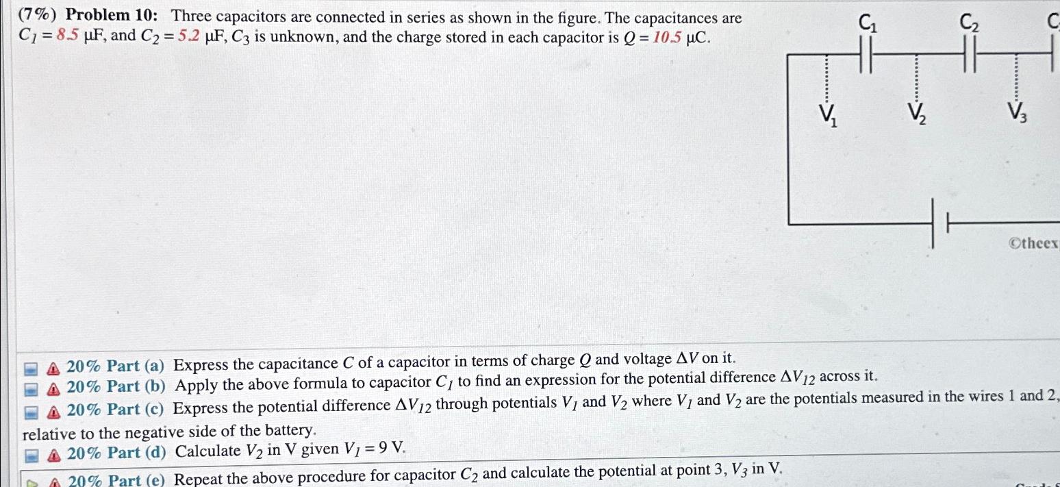 (7%) ﻿Problem 10: Three capacitors are connected in | Chegg.com