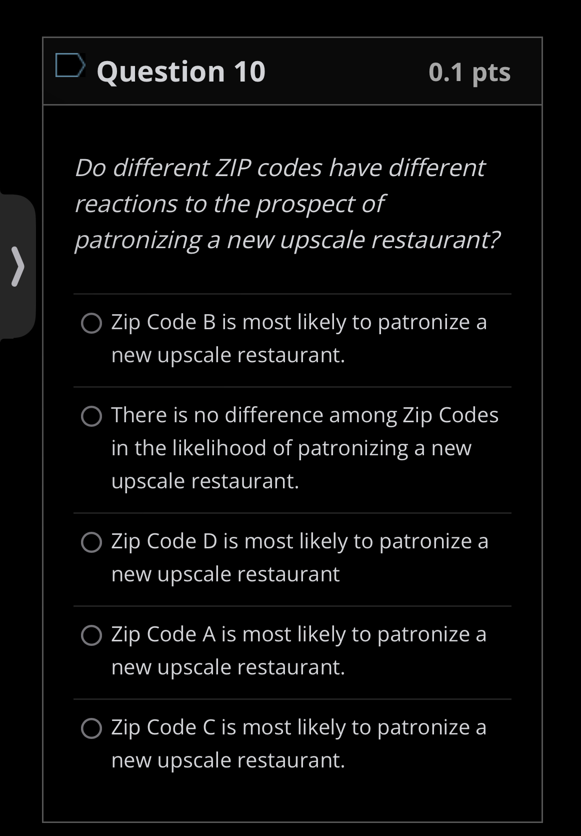 Solved Question 100.1ptsDo different ZIP codes have | Chegg.com