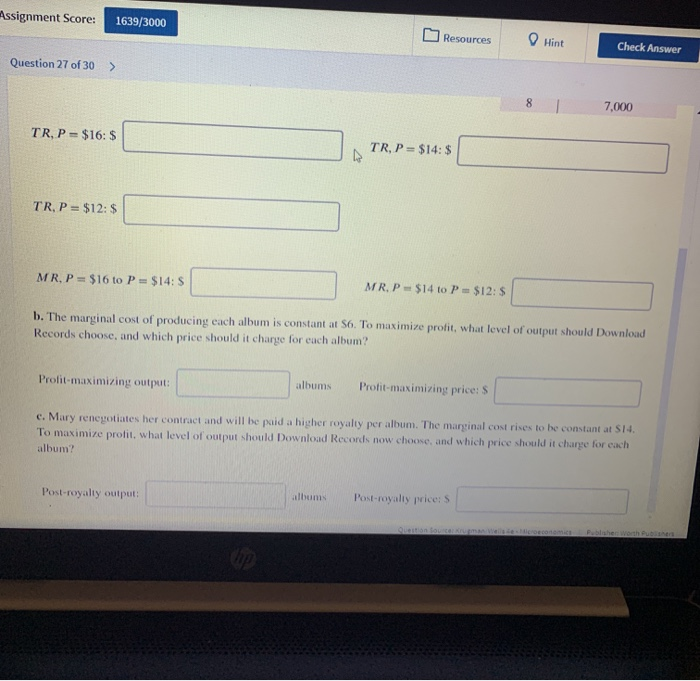 Solved Assignment Score: 1639/3000 Resources Hint Check | Chegg.com