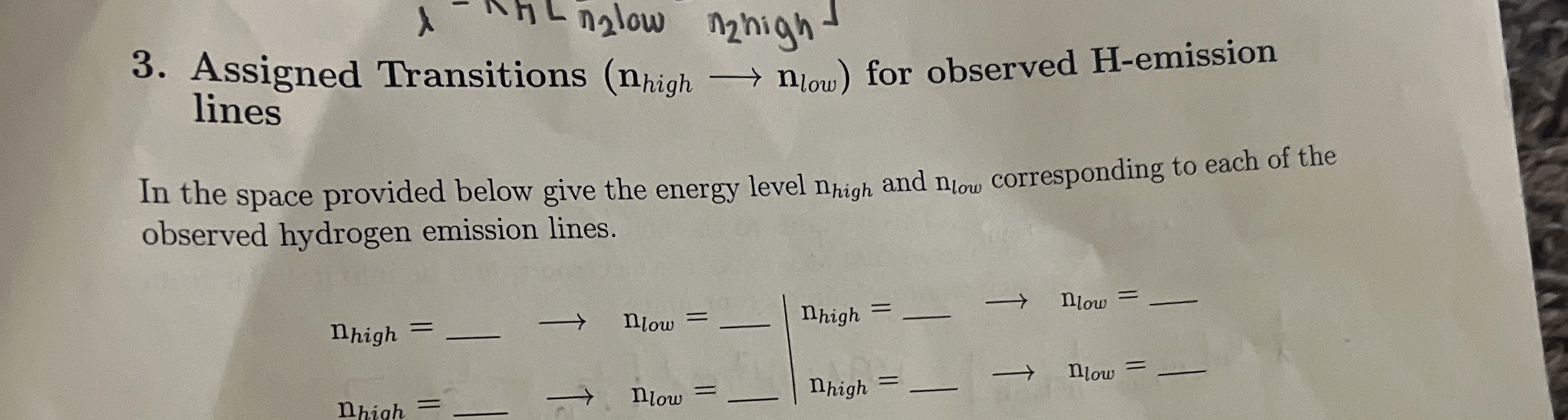 Solved Assigned Transitions ( nhigh →n2highnlow ) ﻿for | Chegg.com