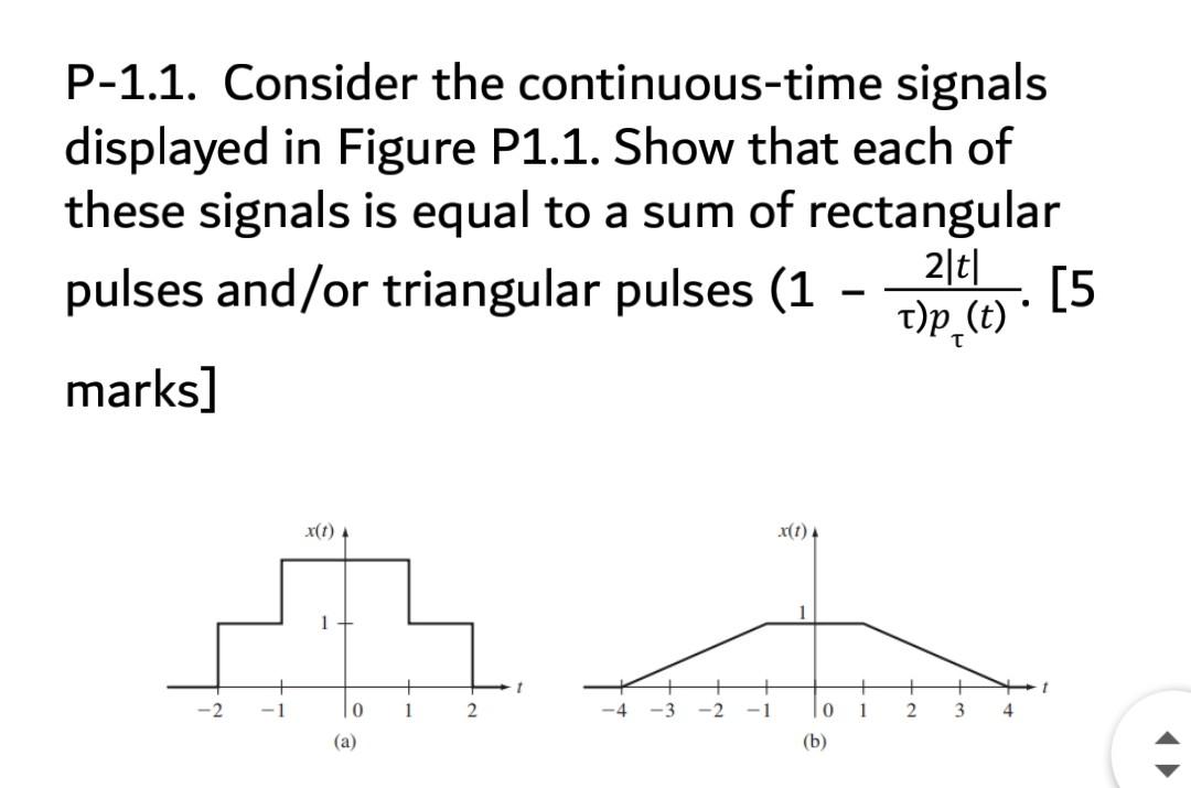 Solved P-1.1. Consider the continuous-time signals displayed | Chegg.com