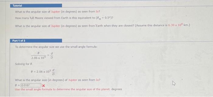Solved What is the angular site of Jupiter (in degrees) as | Chegg.com