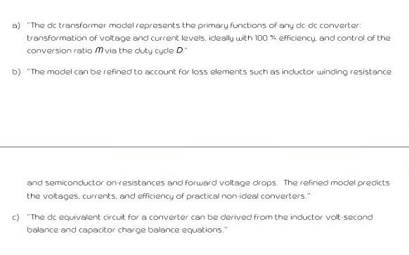 Solved a) "The dc transformer model represents the primary | Chegg.com