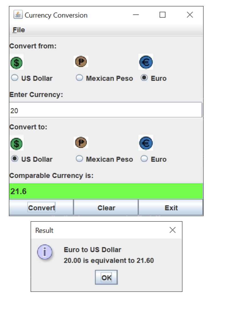 Solved Write a currency-conversion GUI application as shown | Chegg.com