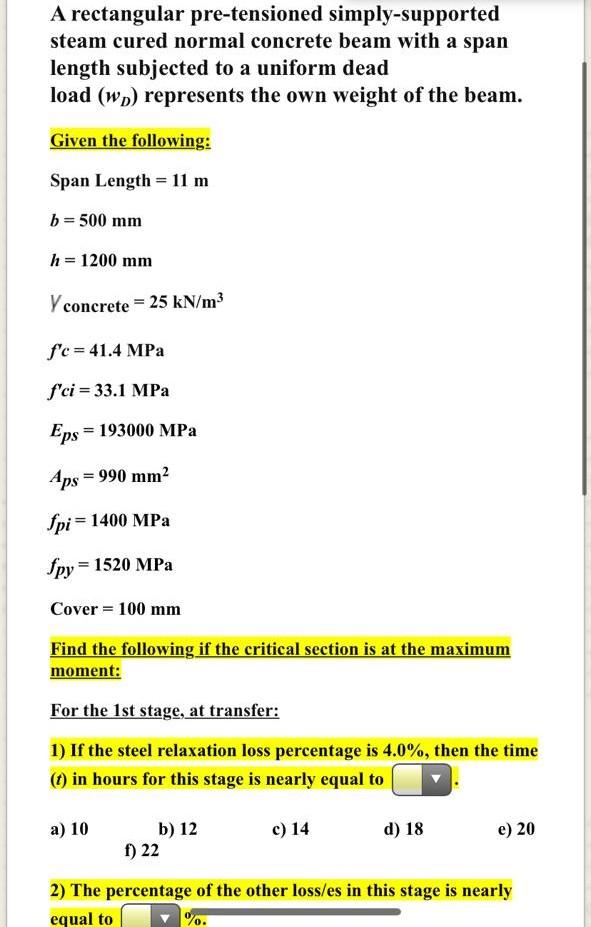 Solved A rectangular post-tensioned cantilever beam with a | Chegg.com