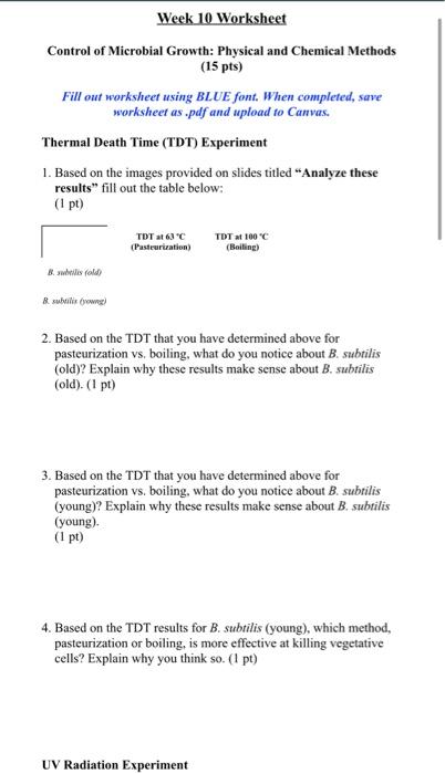 Week 10 Worksheet Control of Microbial Growth: | Chegg.com
