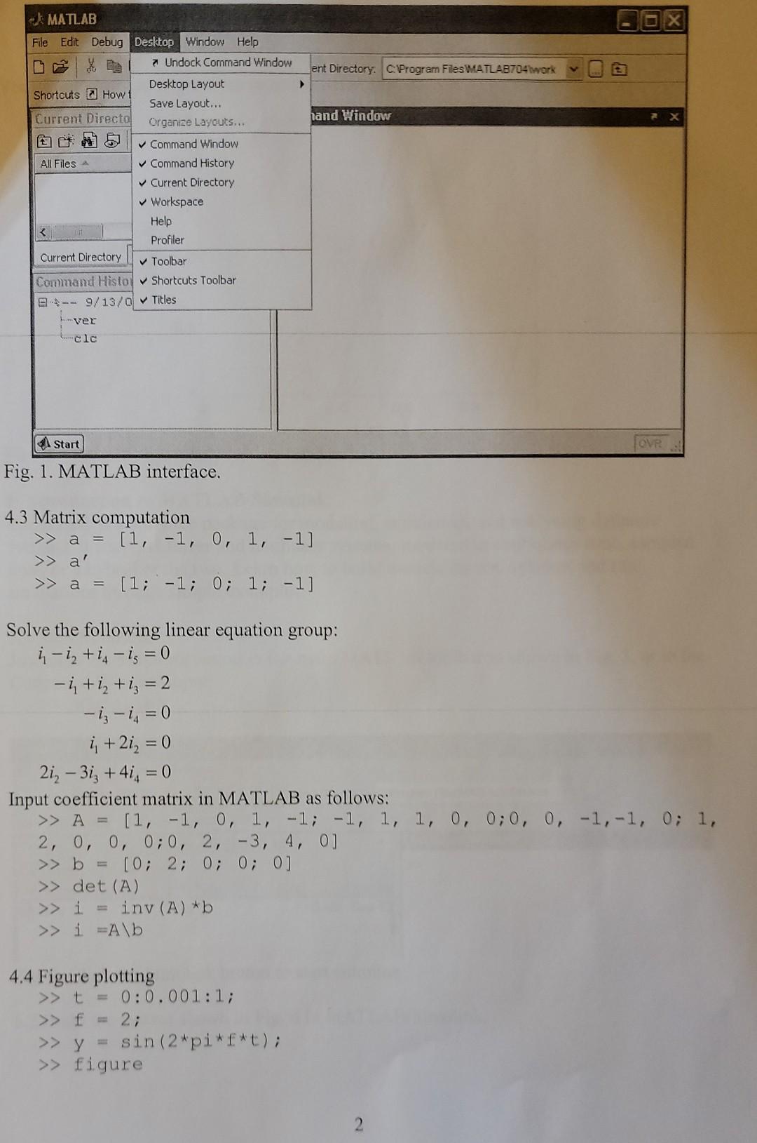 Solved 4.1 Start MATLAB 1) Start MATLAB; 2) Make sure that | Chegg.com