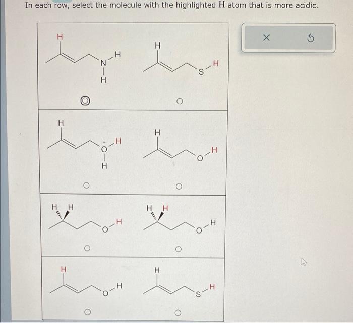 Solved In each row, select the molecule with the highlighted | Chegg.com