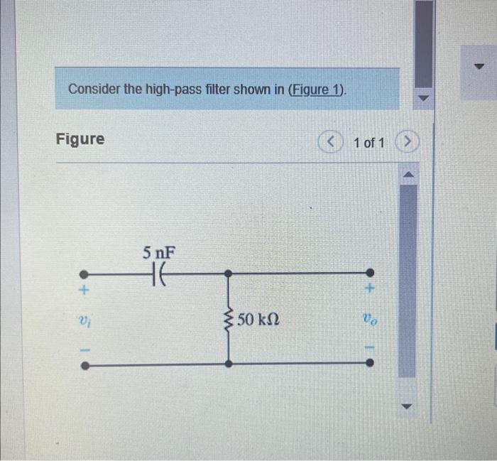 Solved Consider the high-pass filter shown in (Figure 1). | Chegg.com