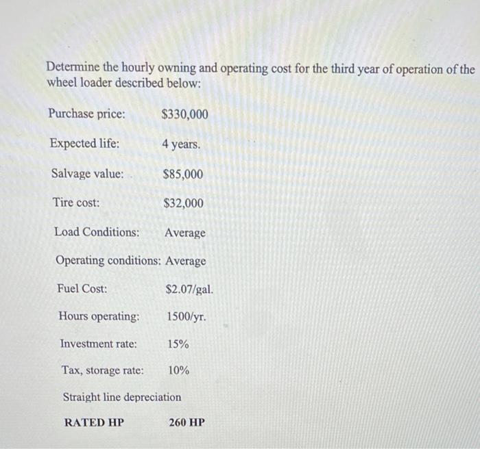 Solved Determine the hourly owning and operating cost for | Chegg.com