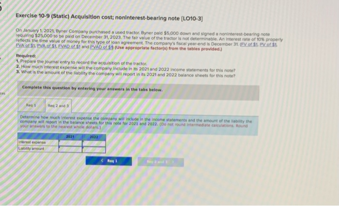 Solved Exercise 10-9 (Static) Acquisition cost; | Chegg.com