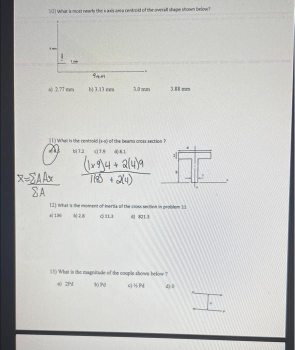 Solved 10 What Is Most Nearly The X Axis Area Centroid Of
