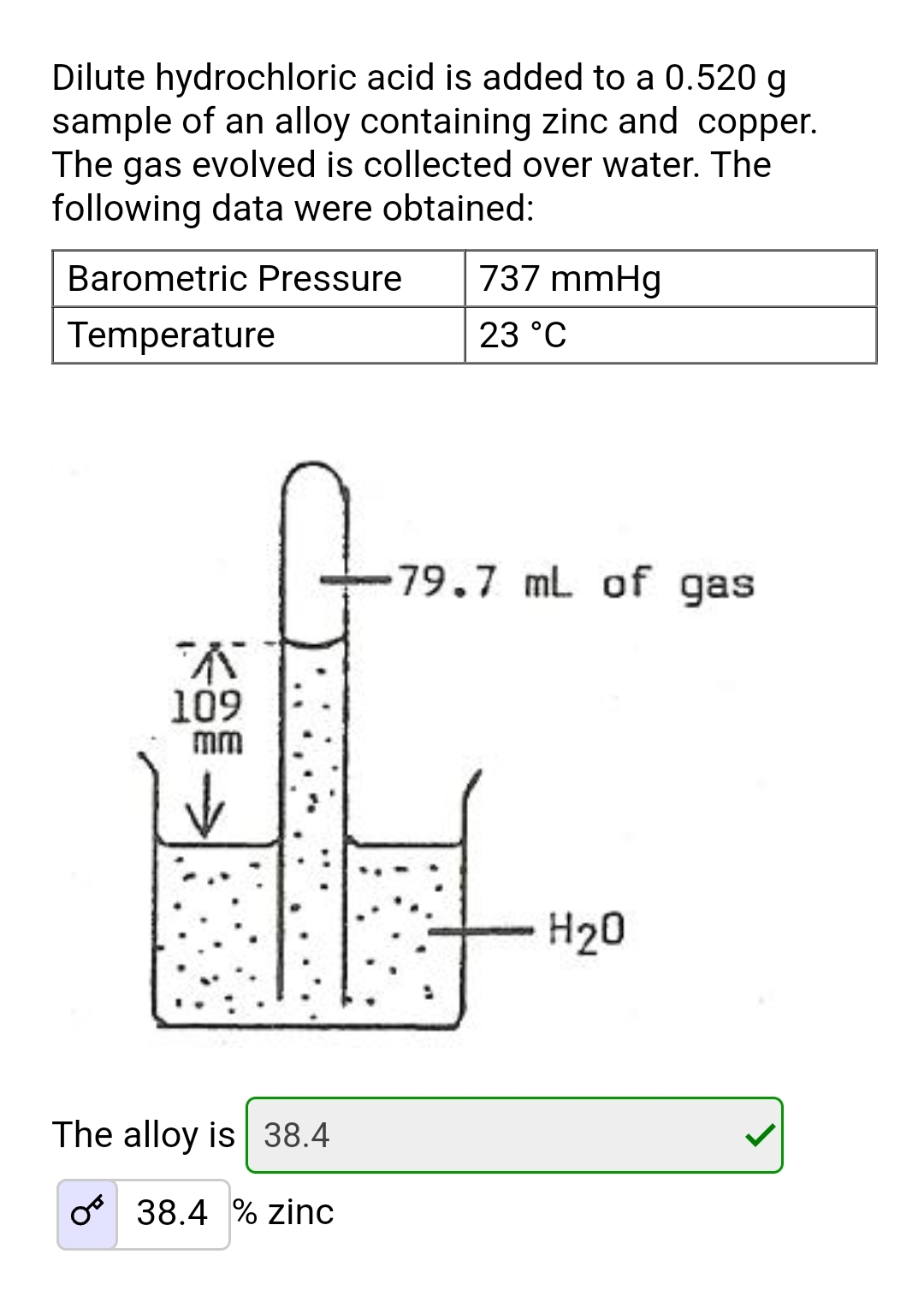 Solved Dilute hydrochloric acid is added to a 0.520 ﻿g | Chegg.com