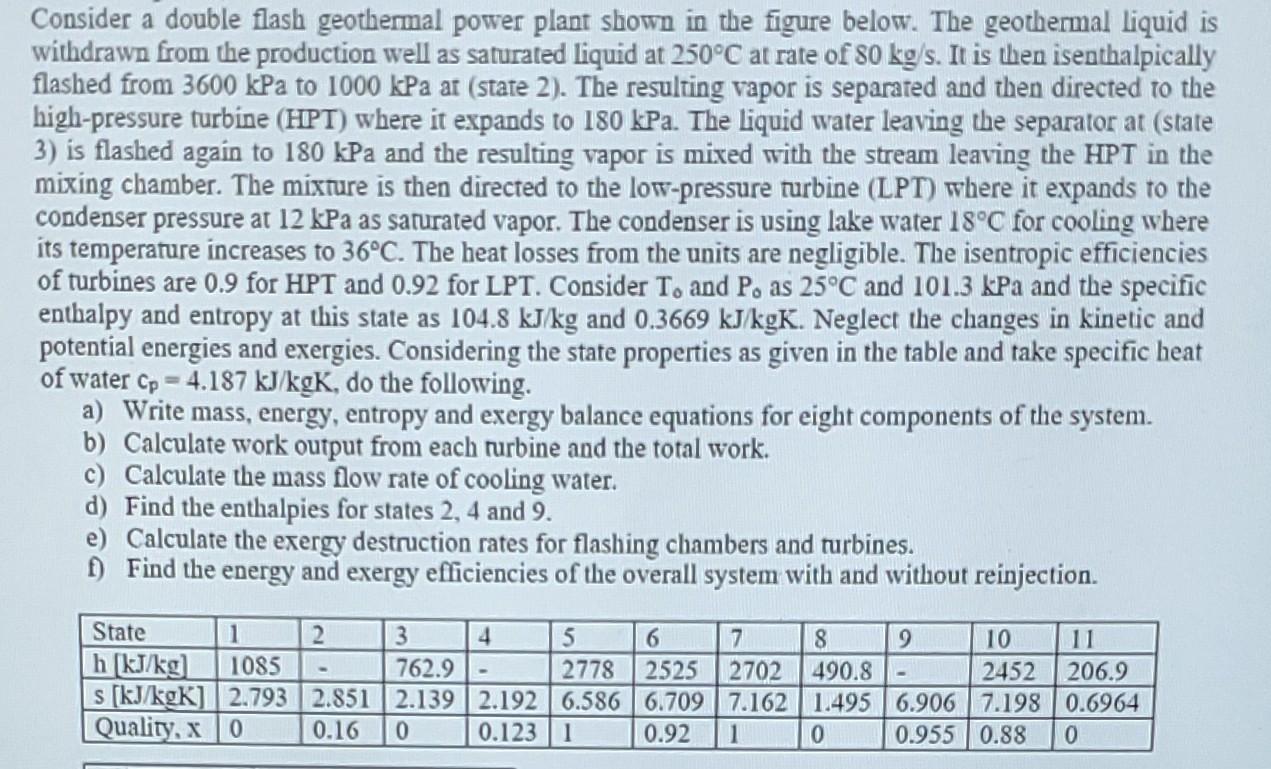 Consider a double flash geothermal power plant shown | Chegg.com