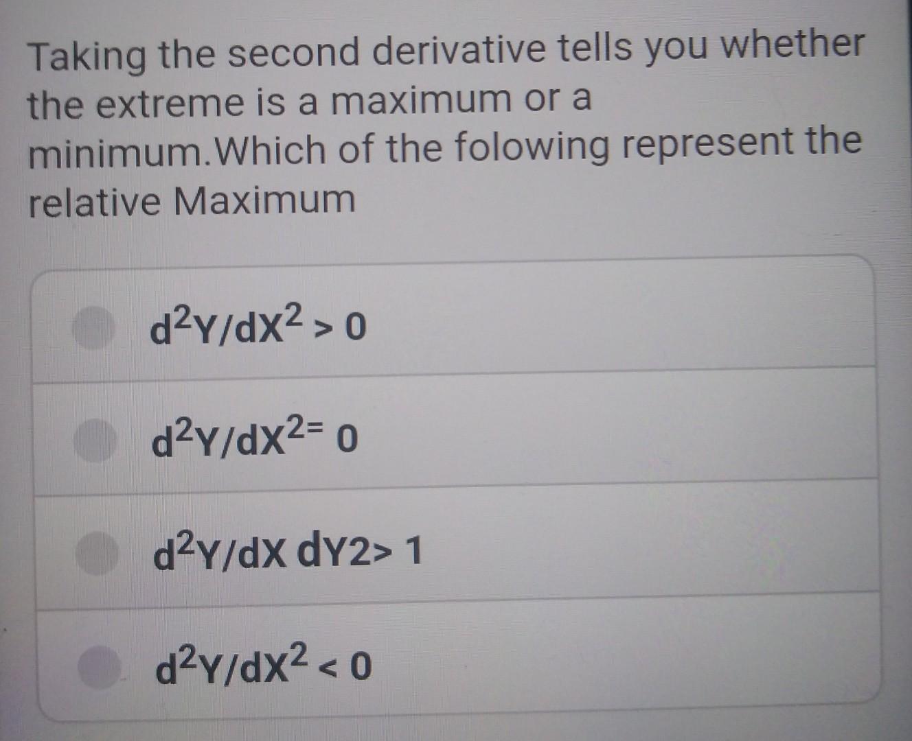 Solved Taking the second derivative tells you whether the | Chegg.com