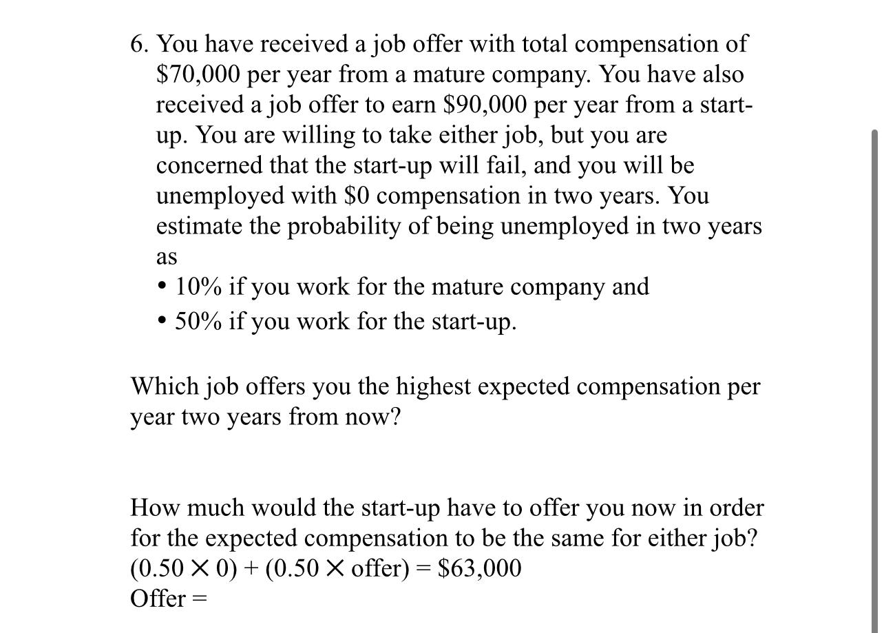 Solved You have received a job offer with total compensation | Chegg.com