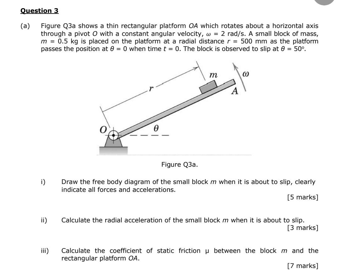 Solved Figure Q3a shows a thin rectangular platform OA which | Chegg.com
