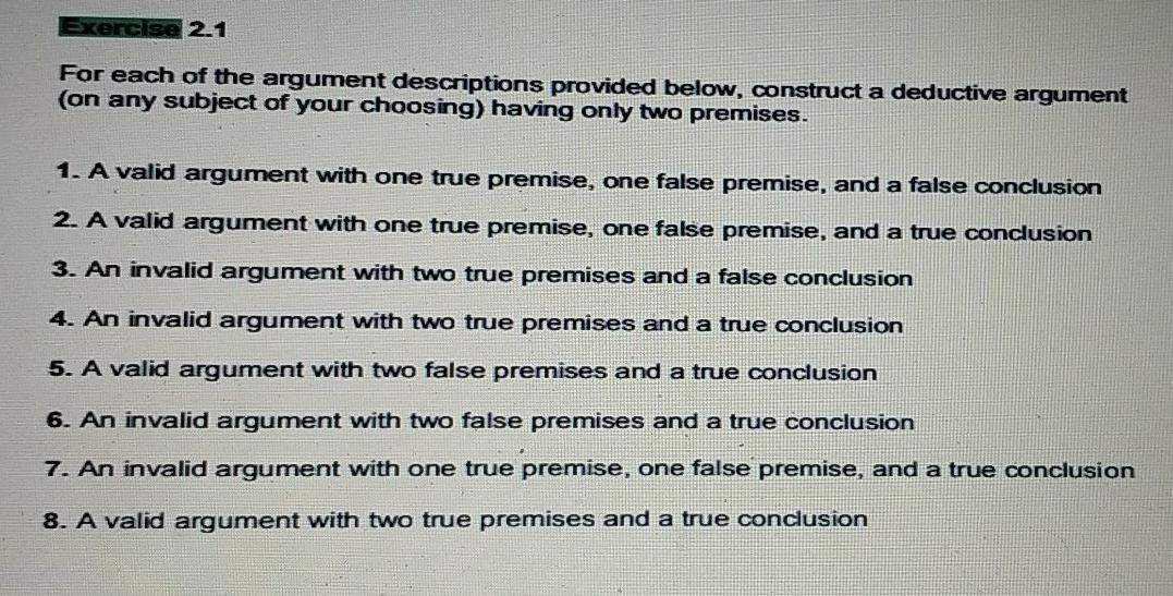 Exercise 2.1 For each of the argument descriptions | Chegg.com