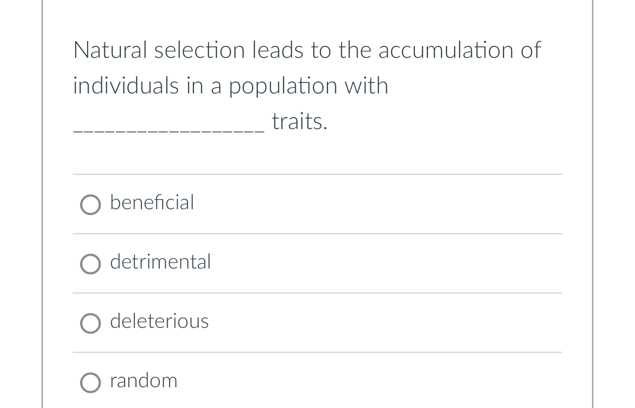 Solved Natural selection leads to the accumulation of | Chegg.com