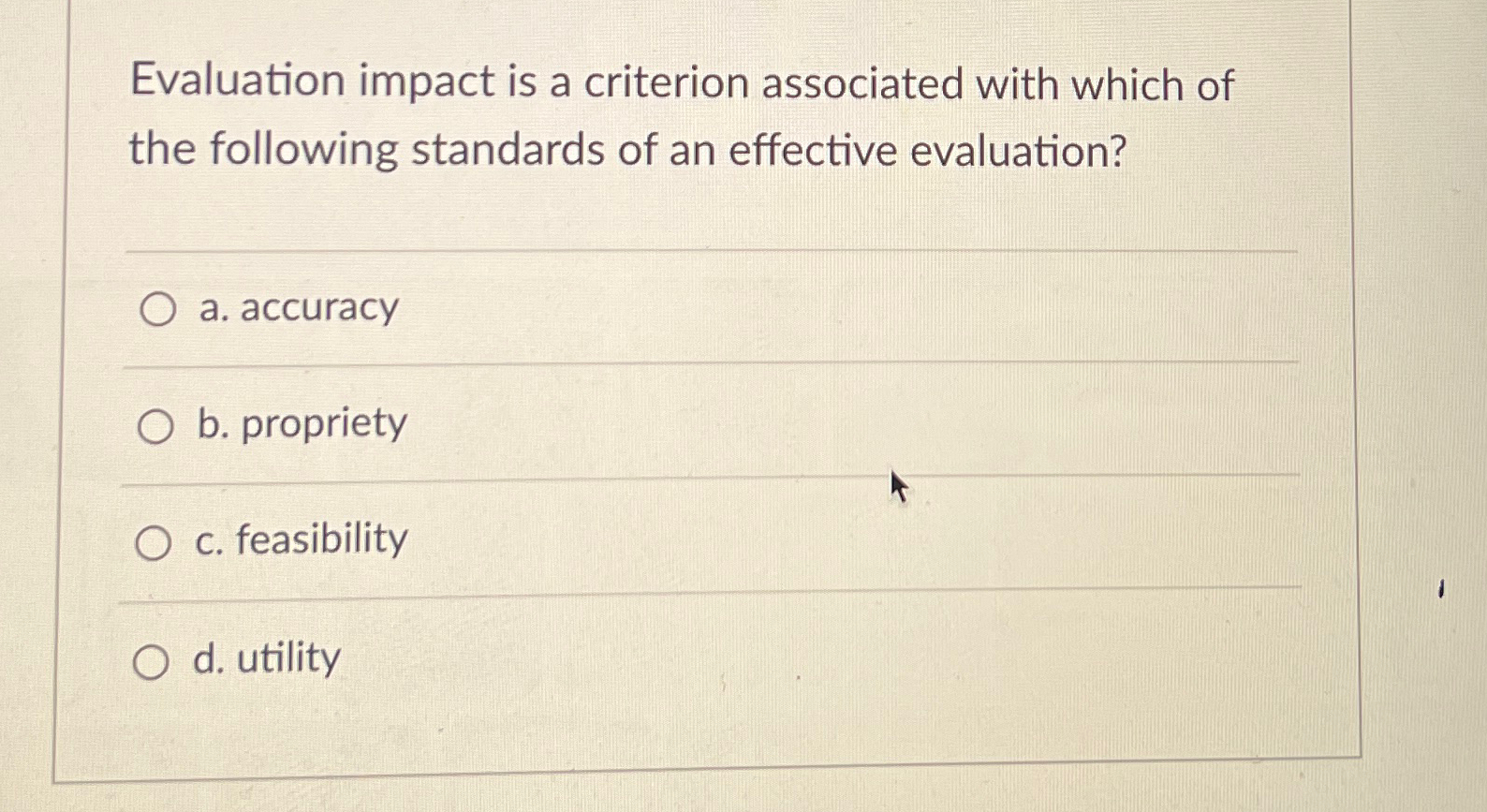 Solved Evaluation impact is a criterion associated with | Chegg.com