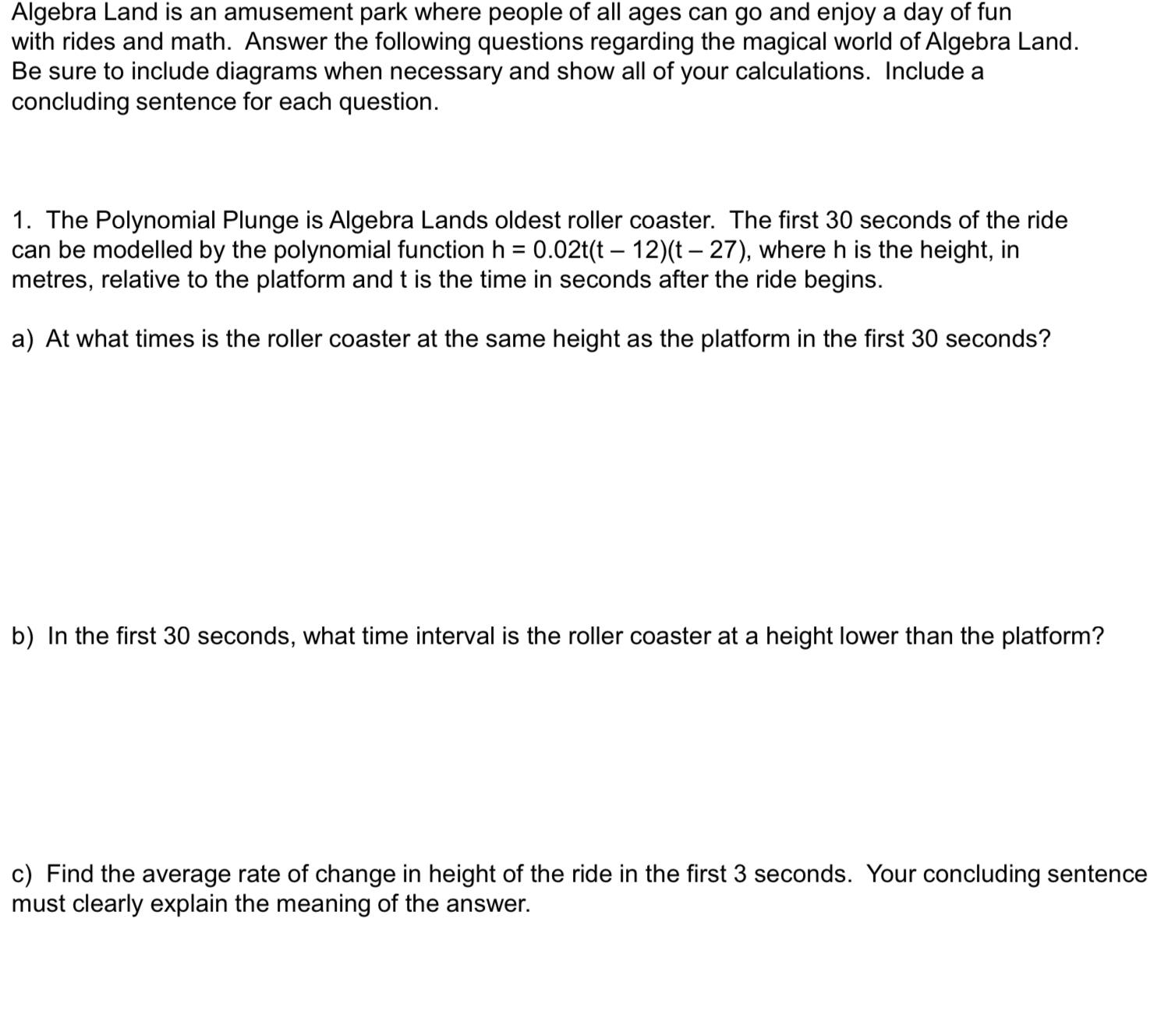 Solved Algebra Land is an amusement park where people of all | Chegg.com