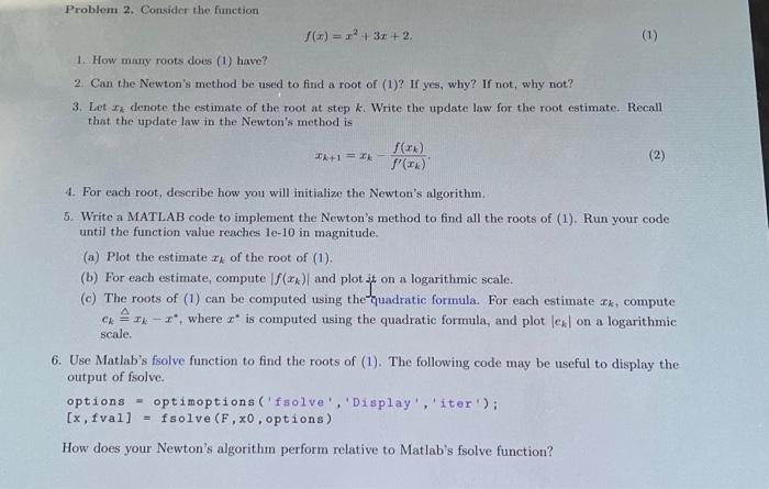 Solved Problem 2. Consider the function f(x)=x2+3x+2 1. How | Chegg.com