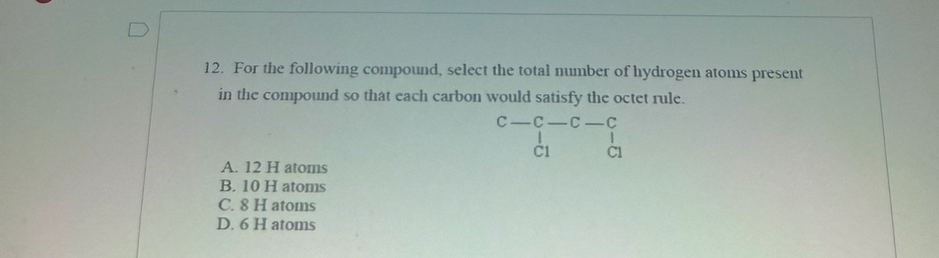 For the following compound, select the total number | Chegg.com