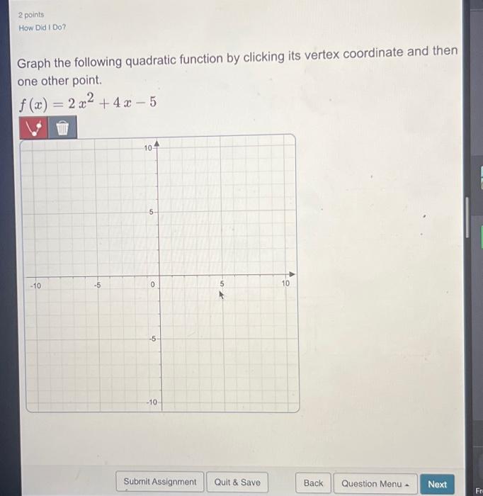 Solved Graph the following quadratic function by clicking | Chegg.com