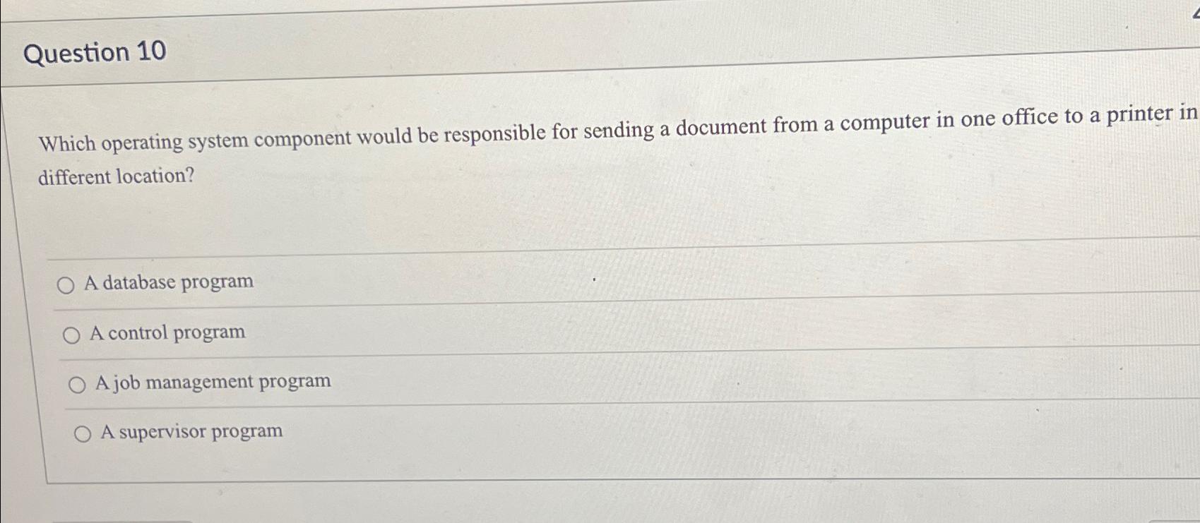 Solved Question 10Which operating system component would be | Chegg.com