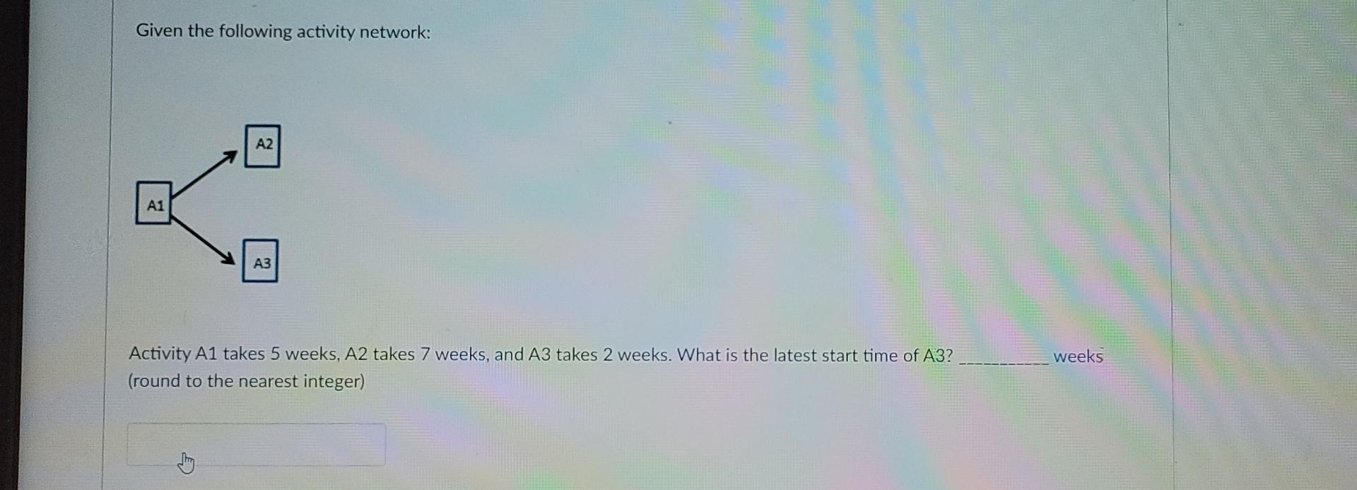 Solved Given the following activity network: A2 A1 АЗ weeks | Chegg.com