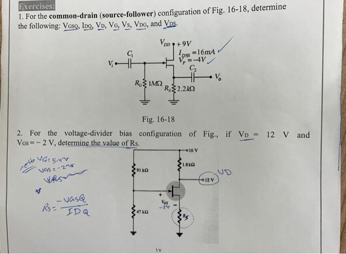 Solved Exercises: 1. For the common-drain (source-follower) | Chegg.com