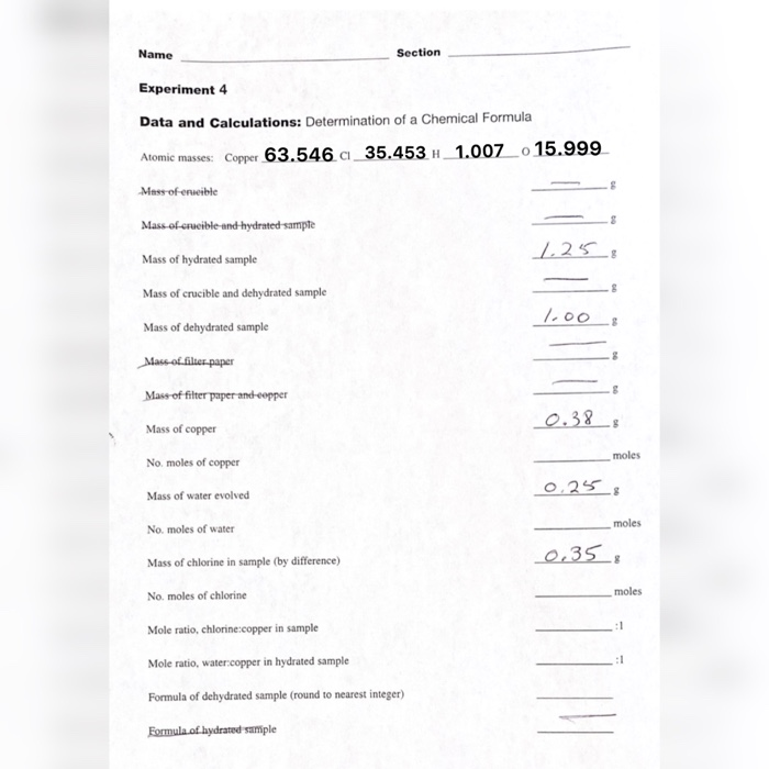 Solved Experiment 4, Data and Calculations: Determination of | Chegg.com