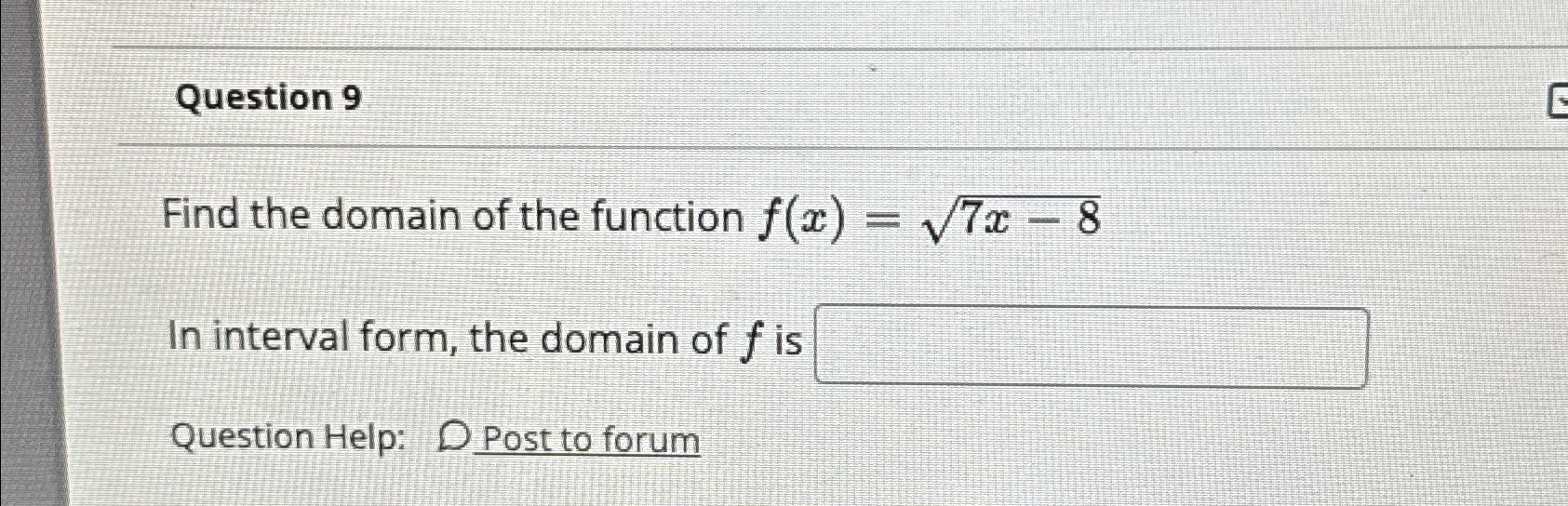 Solved Question 9Find the domain of the function | Chegg.com