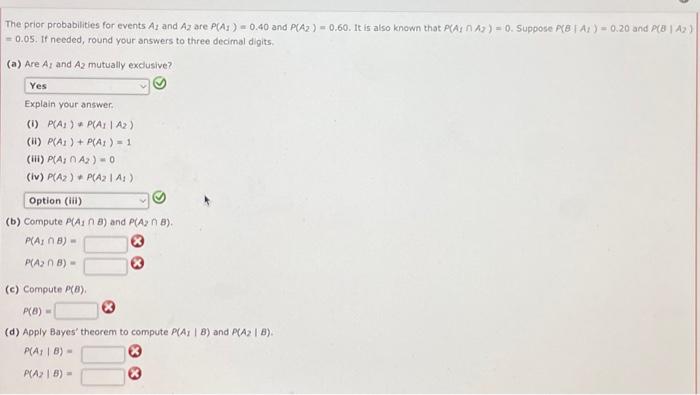 Solved The prior probabilities for events A1 and A2 are | Chegg.com