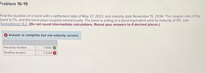 Solved Find the duration of a bond with a settlement date of | Chegg.com