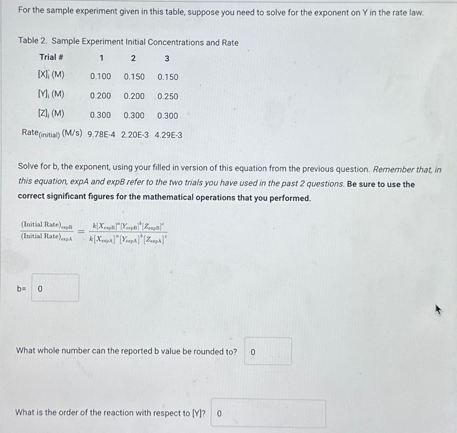Solved For the sample experiment given in this table, | Chegg.com